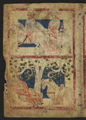 Miniatur: Eneas und Dido reiten zur Jagd aus [40] - 11v