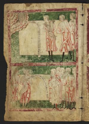 Miniatur: Die Götter befehlen Eneas die Abfahrt [44] - 13v